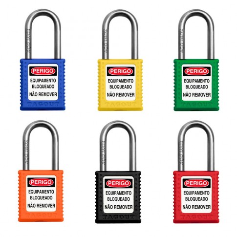 CADEADO DE BLOQUEIO PLÁSTICO HASTE AÇO INOX 6,3 MM DE ESPESSURA E 38 MM ...